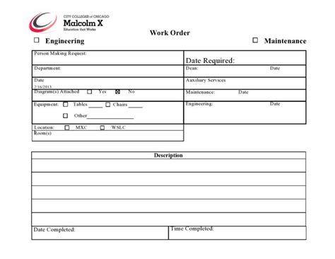 52 Printable Work Order Templates Excel Word PDF