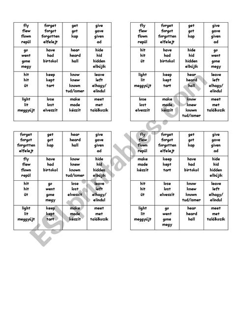Bingo Game With The Irregular Verbs ESL Worksheet By Fishie83