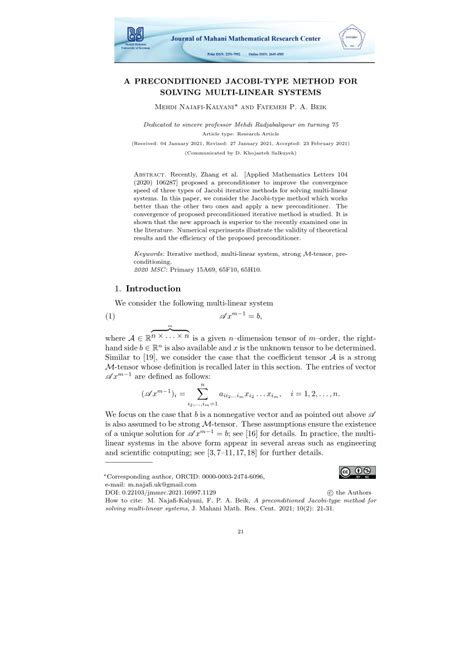pdf a preconditioned jacobi type method for solving multi linear systems
