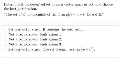 solved determine if the described set forms a vector space