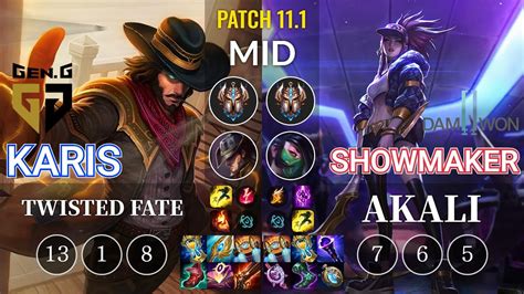 GEN Karis Twisted Fate Vs DWG Showmaker Akali Mid KR Patch 11 1 YouTube