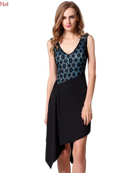 Summer Women Lace Dress Slim Sexy V Neck Patchwork Tank Dresses Slim
