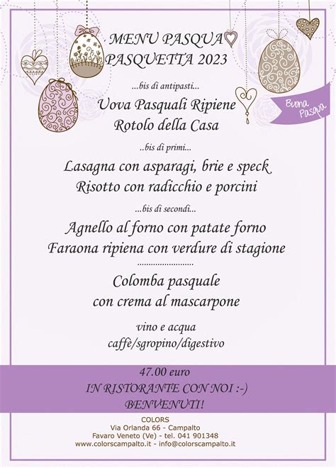 Menu Di Pasqua E Pasquetta 2023 Sala Ristorante Colors