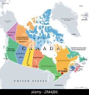 Canad Mapa Pol Tico Con Ottawa Capital Las Fronteras Nacionales Y Sus