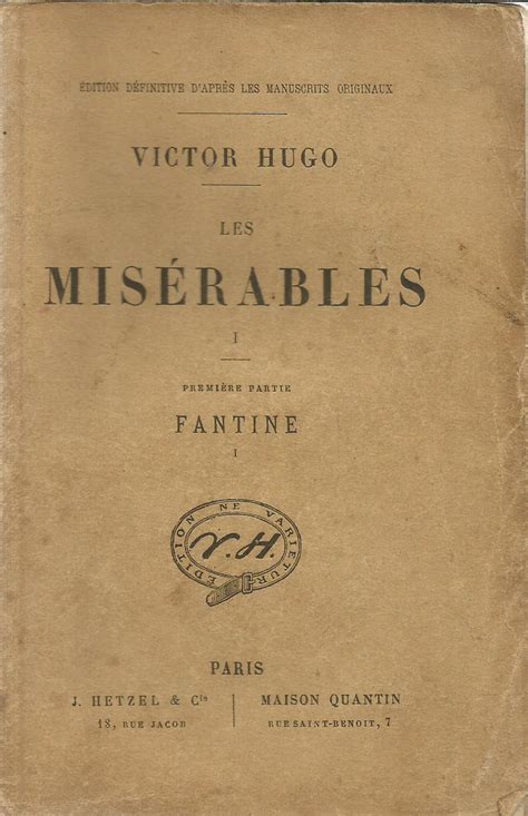 Les Mis Rables Tome I Fantine By Hugo Victor Fair Soft Cover