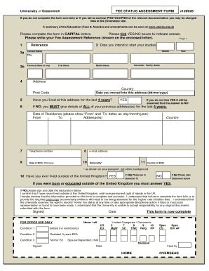 Fillable Online University Of Greenwich CLEARING FEE ASSESSMENT FORM