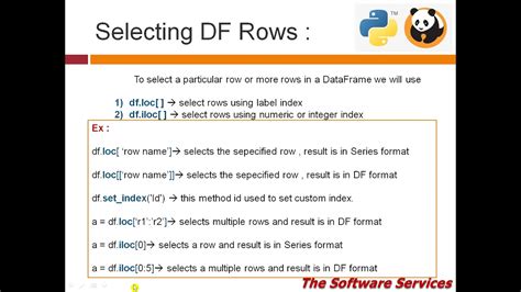 23 selecting dataframe rows using loc and iloc youtube