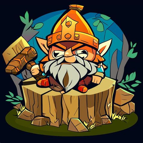 Gnome de jardin ou nain dessiné à la main plat autocollant de dessin