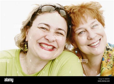 Portrait Of Two Mature Women Smiling Stock Photo Alamy