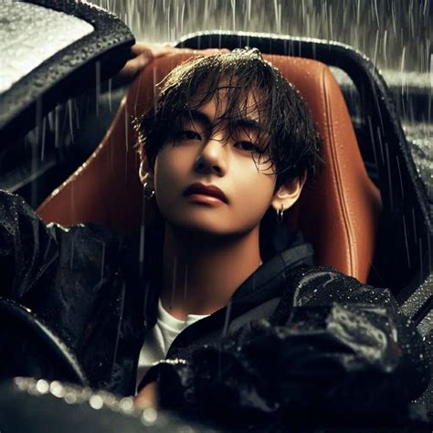 A Person Sitting In A Chair With An Umbrella Over Their Head And Rain