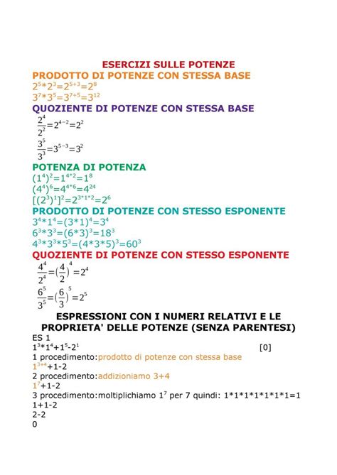 Proprietà Delle Potenze Esercizi Mappe concettuali Mappa Espressioni