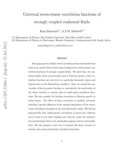 pdf universal stress tensor correlation functions of strongly coupled conformal fluids