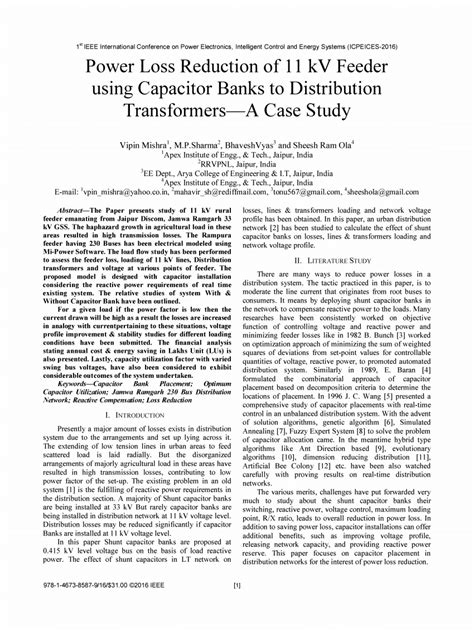 pdf power loss reduction of 11 kv feeder using capacitor banks to distribution transformers—a