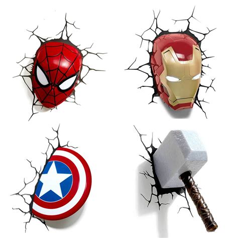 3D Marvel Deco luz vengadores hierro hombre hombre araña Hulk martillo