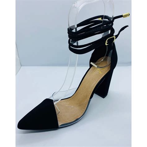 SCARPIN FEMININO VINIL TRASPARENTE SALTO 9cm GROSSO BLOCO Escorrega