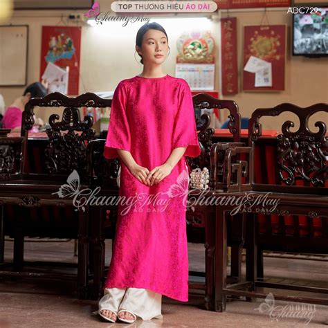 Mua Áo dài gấm cách tân nữ cổ tròn dáng suông xưa Chaang may sẵn áo dài