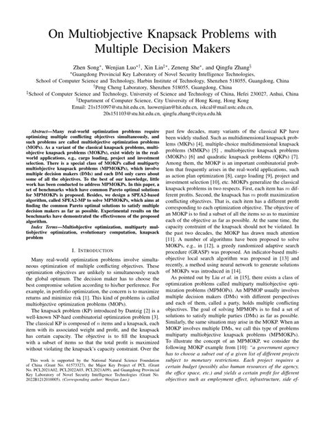 pdf on multiobjective knapsack problems with multiple decision makers