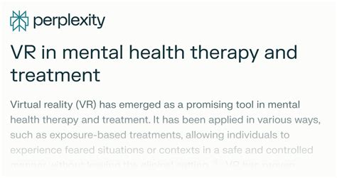 Vr In Mental Health Therapy And Treatment