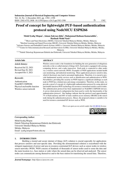 pdf proof of concept for lightweight puf based authentication protocol using nodemcu esp8266