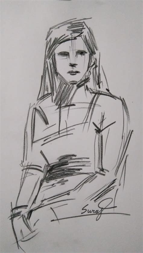 A Black And White Drawing Of A Woman
