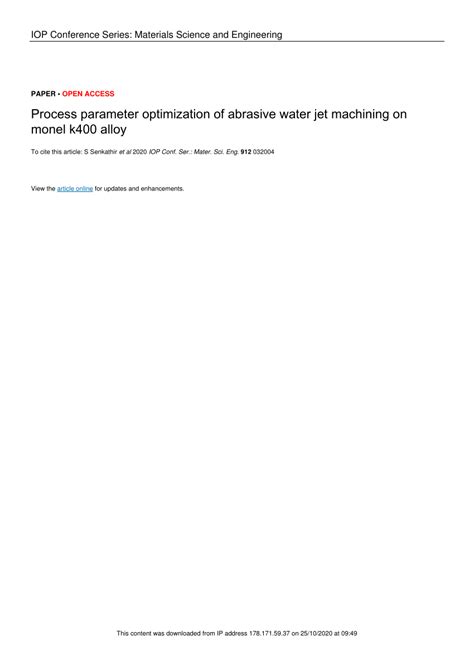pdf process parameter optimization of abrasive water jet machining on monel k400 alloy