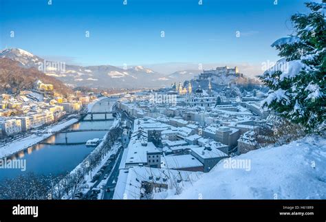 Beautiful Panoramic View Of Salzburg Skyline With Festung Hohensalzburg