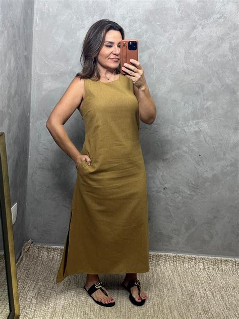VESTIDO MIDI EM LINHO LANÇAMENTOS Marikitta Roupas
