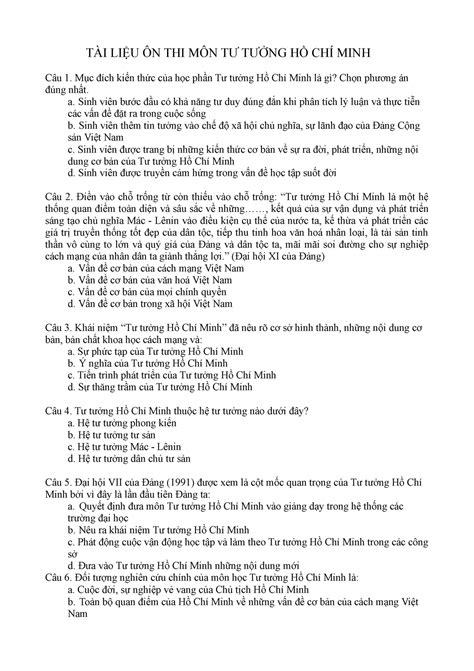 270 câu hỏi ôn tập thi cuối kì môm tthcm TÀI LIỆU ÔN THI MÔN TƯ TƯỞNG