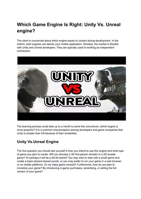 Ppt Which Game Engine Is Right Unity Vs Unreal Engine Powerpoint