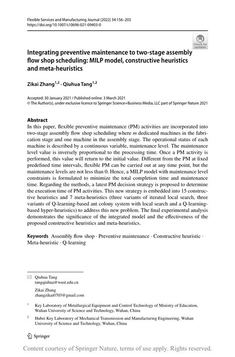 integrating preventive maintenance to two stage assembly flow shop scheduling milp model