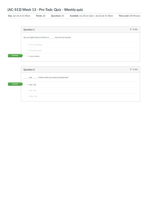 AC S13 Week 13 Pre Task Quiz Weekly quiz Inglés 3 Studocu