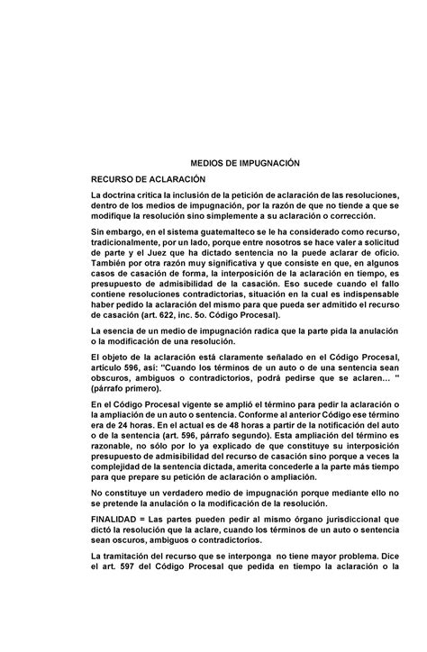Explicacion del recurso de Aclaracion MEDIOS DE IMPUGNACIÓN RECURSO
