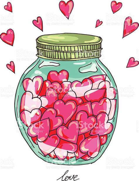 A Glass Jar Filled With Hearts And The Words Love In It Royalty Art