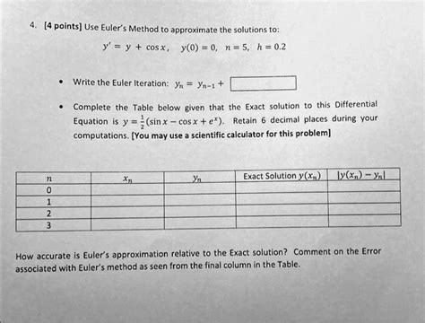 solved use euler s method to approximate the solutions to y y cos xy y0 0 n 5 h