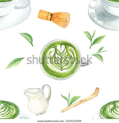 Matcha Latte Milk Green Tea Watercolor Stock Illustration 1659322309