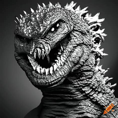 Abstract Depiction Of Godzilla In Black And White