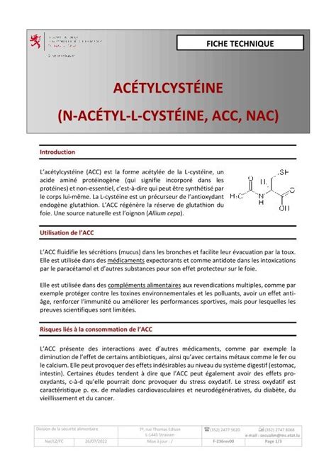Ac Tylcyst Ine Fiche Technique S Curit Alimentaire Luxembourg