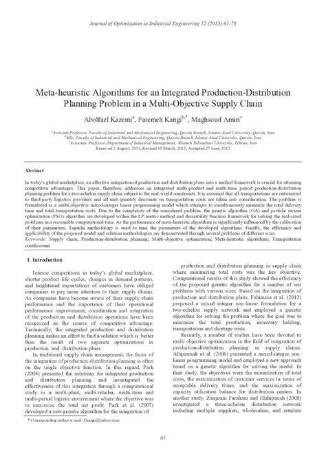 pdf meta heuristic algorithms for an integrated production · meta heuristic algorithms for