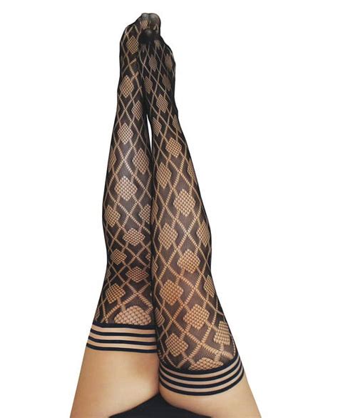 Kix Ies Elle Fishnet Diamond Thigh High Black D Walmart