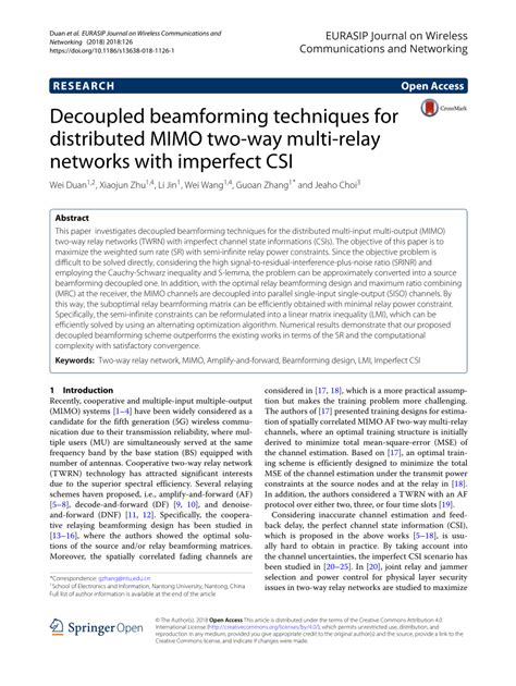 pdf decoupled beamforming techniques for distributed mimo two way multi relay networks with