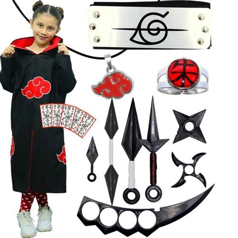 Kit Kunai Anel Itachi Manto Akatsuki Colar E Bandana Naruto