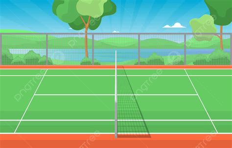 Paisaje De Dibujos Animados De Una Cancha De Tenis Al Aire Libre