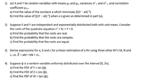 solved let x and y be random variables with means mu x and