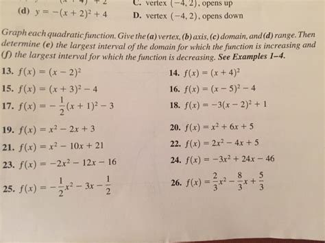 solved graph each quadratic function give the a vertex