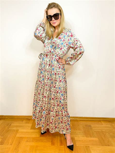 D Uga Sukienka W Kolorowe Kwiaty Happywoman Ubrania Odzie Dla Kobiet