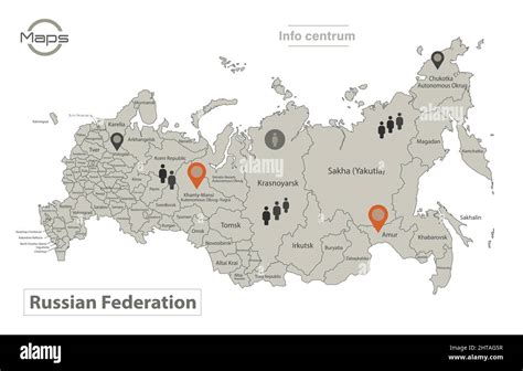 Mapa De Rusia Regiones Individuales Con Nombres Infograf A E Iconos