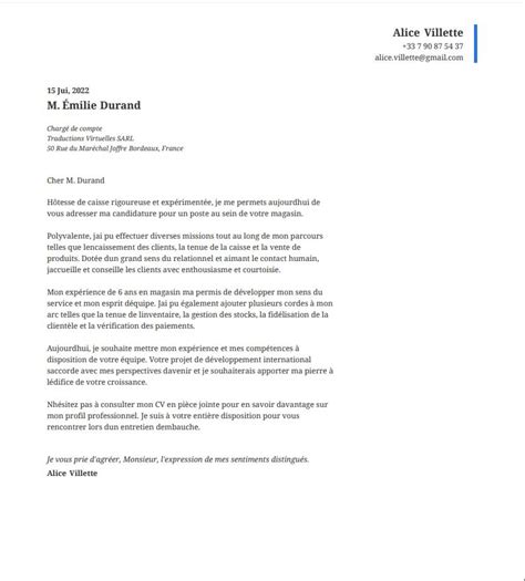 Lettre de motivation dhôtesse de caisse OnlineCV