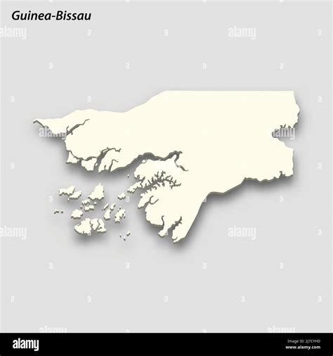 D Isometric Map Of Guinea Bissau Isolated With Shadow Paper Card