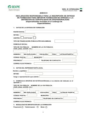 Fillable Online Extremaduratrabaja Gobex Anexo Ii Declaraci N
