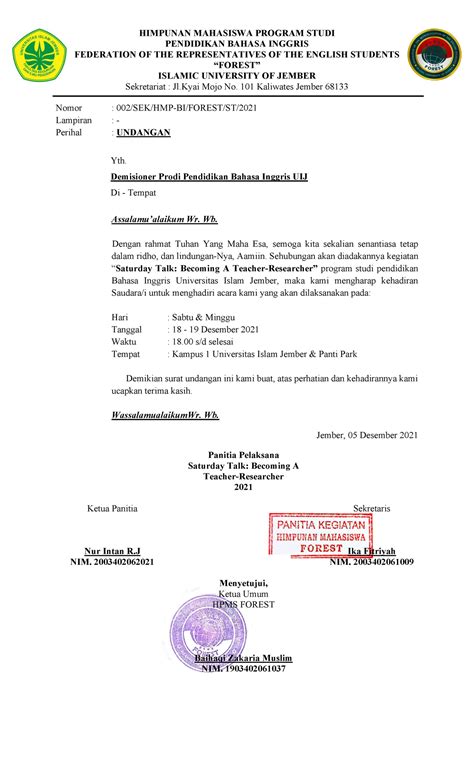 Surat Undangan Demis Hari H Himpunan Mahasiswa Program Studi Riset